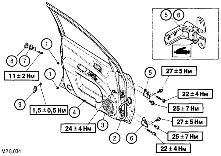 Front door mounting diagram (Mitsubishi L200 4, 2005-2014, diesel ...
