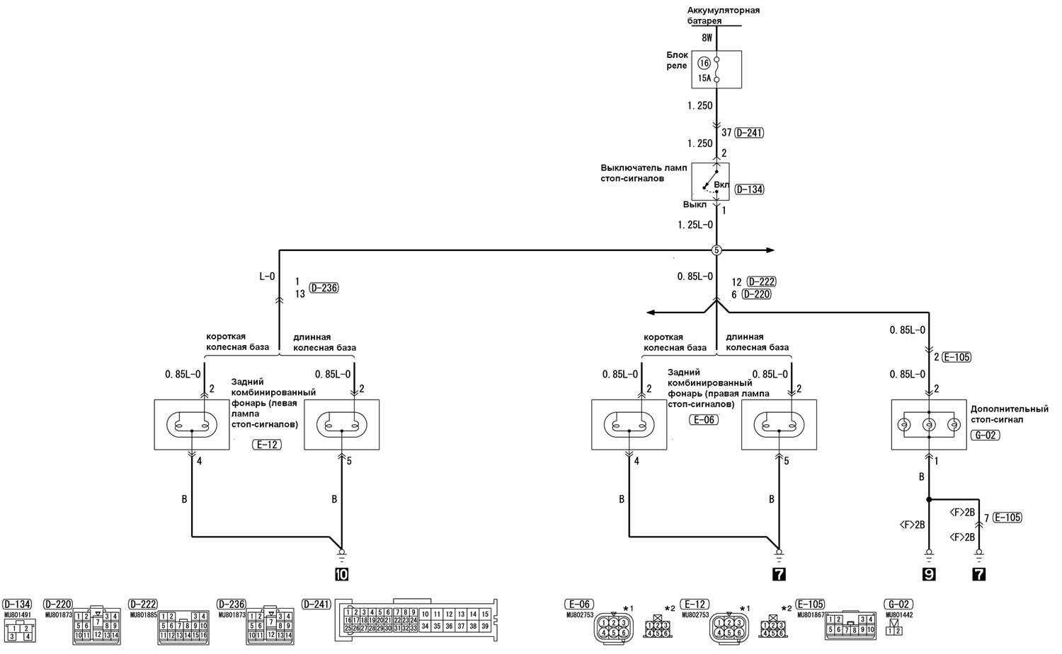 Brake light bulb wiring diagram (Mitsubishi Pajero 4, 2006-2021 ...